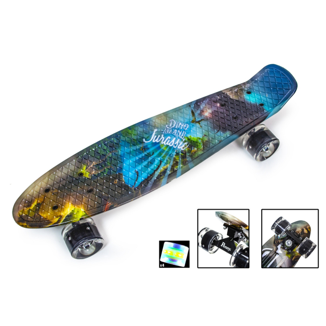Подростковый пенниборд с подсветкой всех колес (Pennyboard) "Динозавр ...